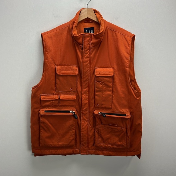 GAP | Jackets & Coats | Vintage Gap Utility Vest Orange Cargo Pockets Large 9s Y2k Gorpcore ...